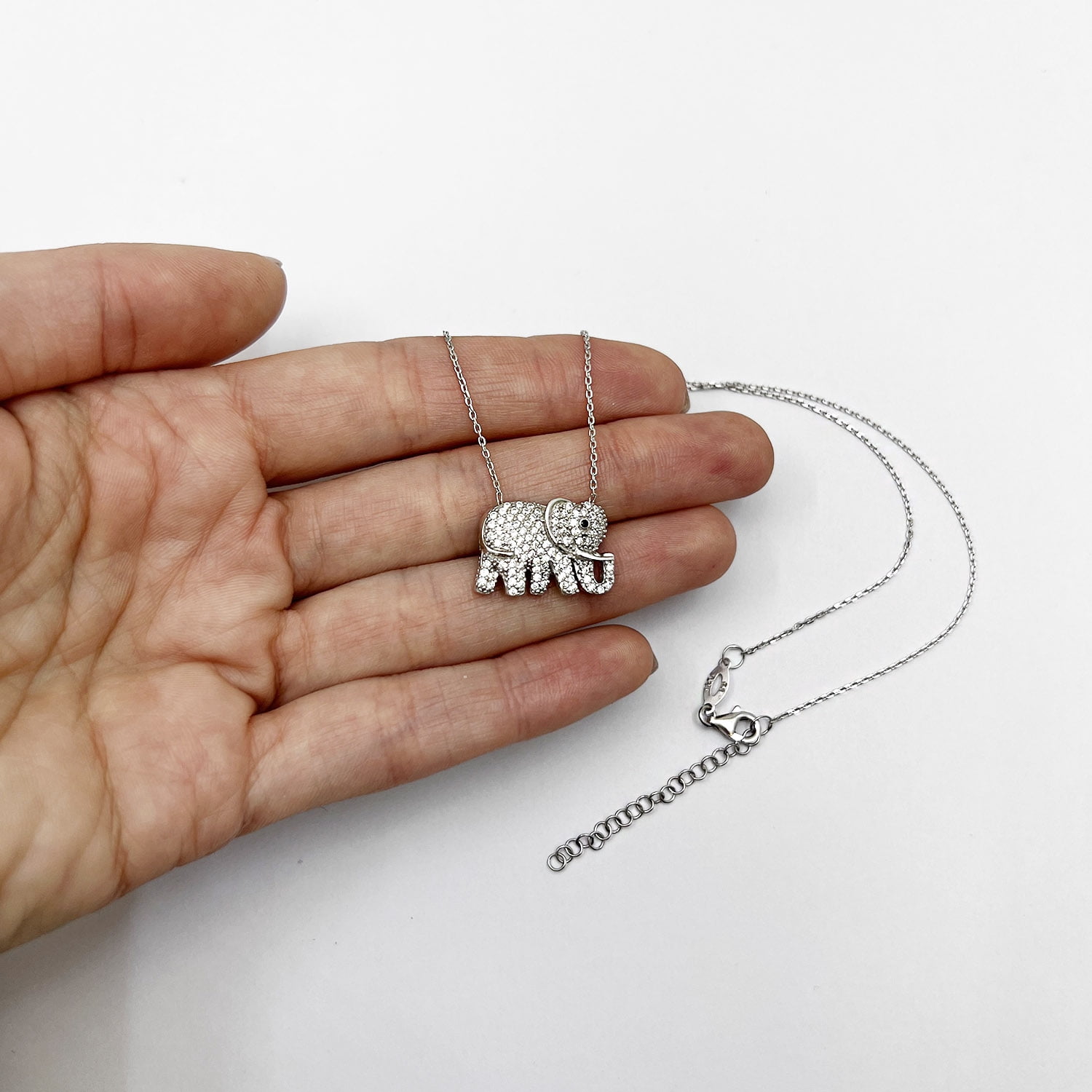 Silver And Diamond Elephant Necklace