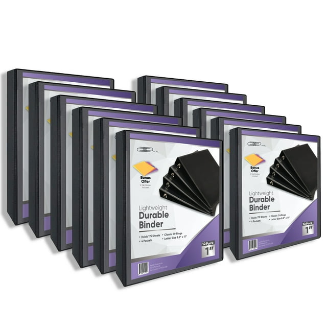 Xcel 1/2" Lightweight Durable Binder, 3 Ring Binder, Black 8-Pack ...