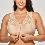 DELIMIRA Women's Plus Size Front Closure Bra, Wireless, Full Coverage, Racerback with Lace ...