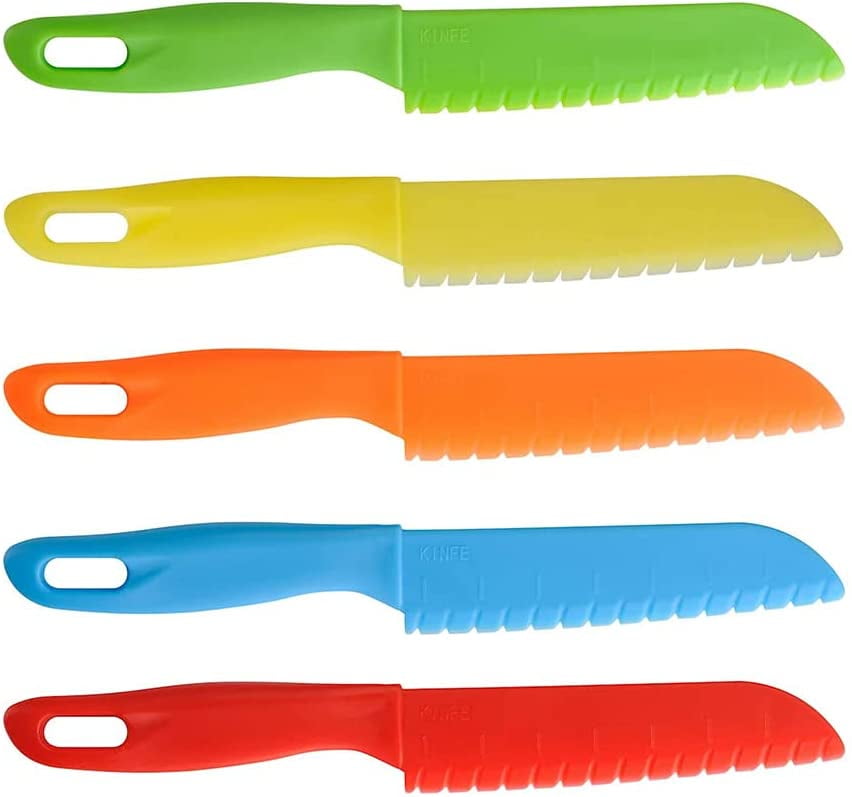 Casewin 5 Pcs Kid Plastic Kitchen Knife Set, Safe Kitchen Knife ...