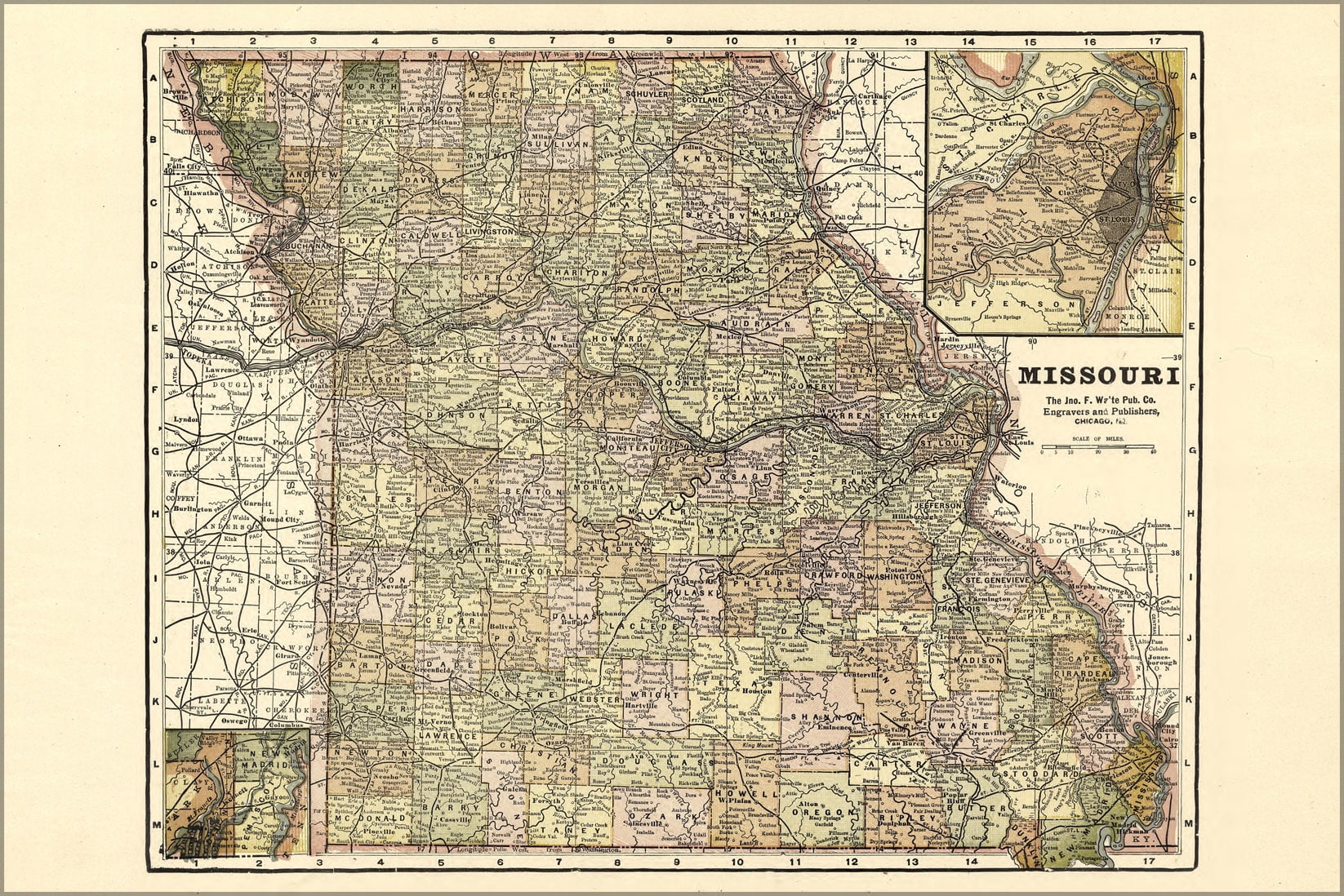 24"x36" Gallery Poster, map of missouri 1896 - Walmart.com