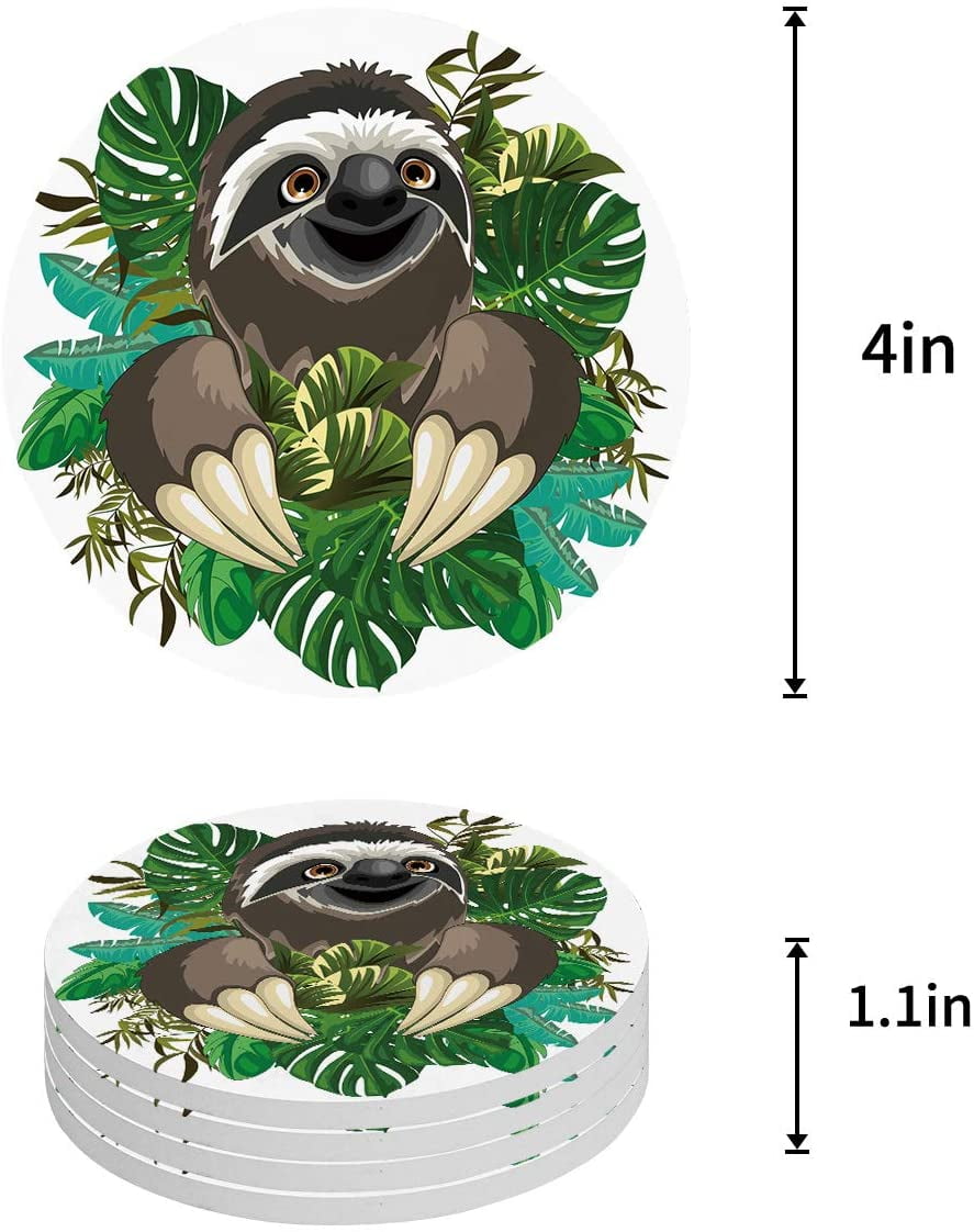 ZHANZZK Sloth Set of 8 Round Coaster for Drinks, Absorbent Ceramic ...