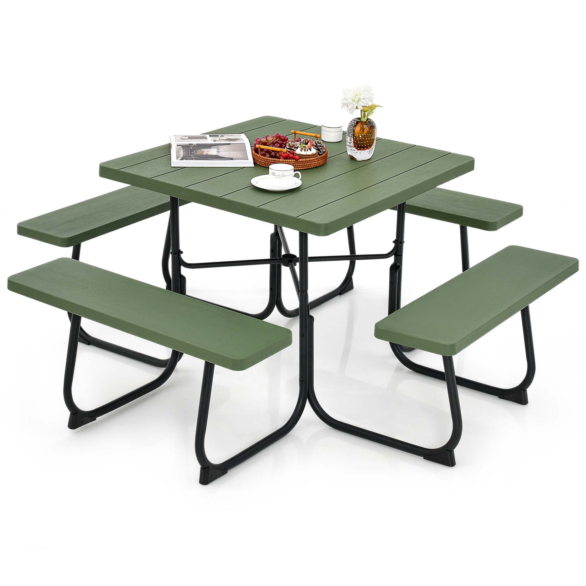 Click here for Costway Outdoor 8-Person Square Picnic Table Bench... prices