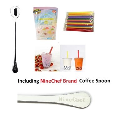 Wufuyuan Boba Tapioca Pearls 3-Pack Variety (Black, Rainbow, Green Tea) with 50 Animal Design ...