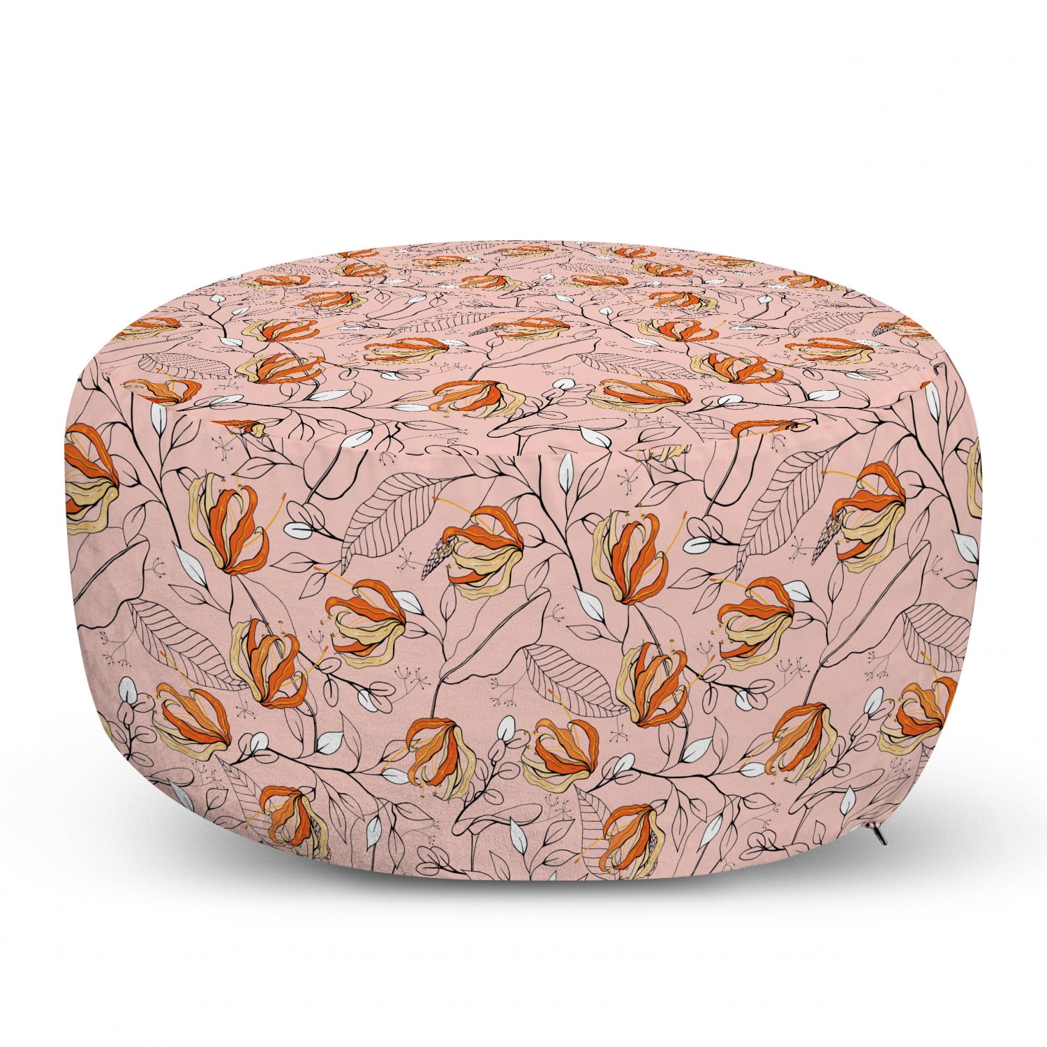 Floral Pouf Cover with Zipper, Vintage Wildflowers Layout Blossoming ...