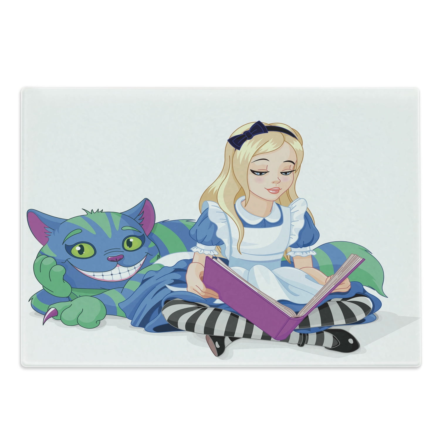 Alice in Wonderland Cutting Board, Alice Reading Book Cat Colorful ...