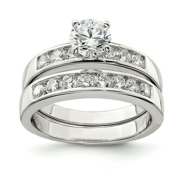 Sz 7 Sterling Silver 2Pcs 925 CZ Cubic Zirconia Engagement Wedding Band ...