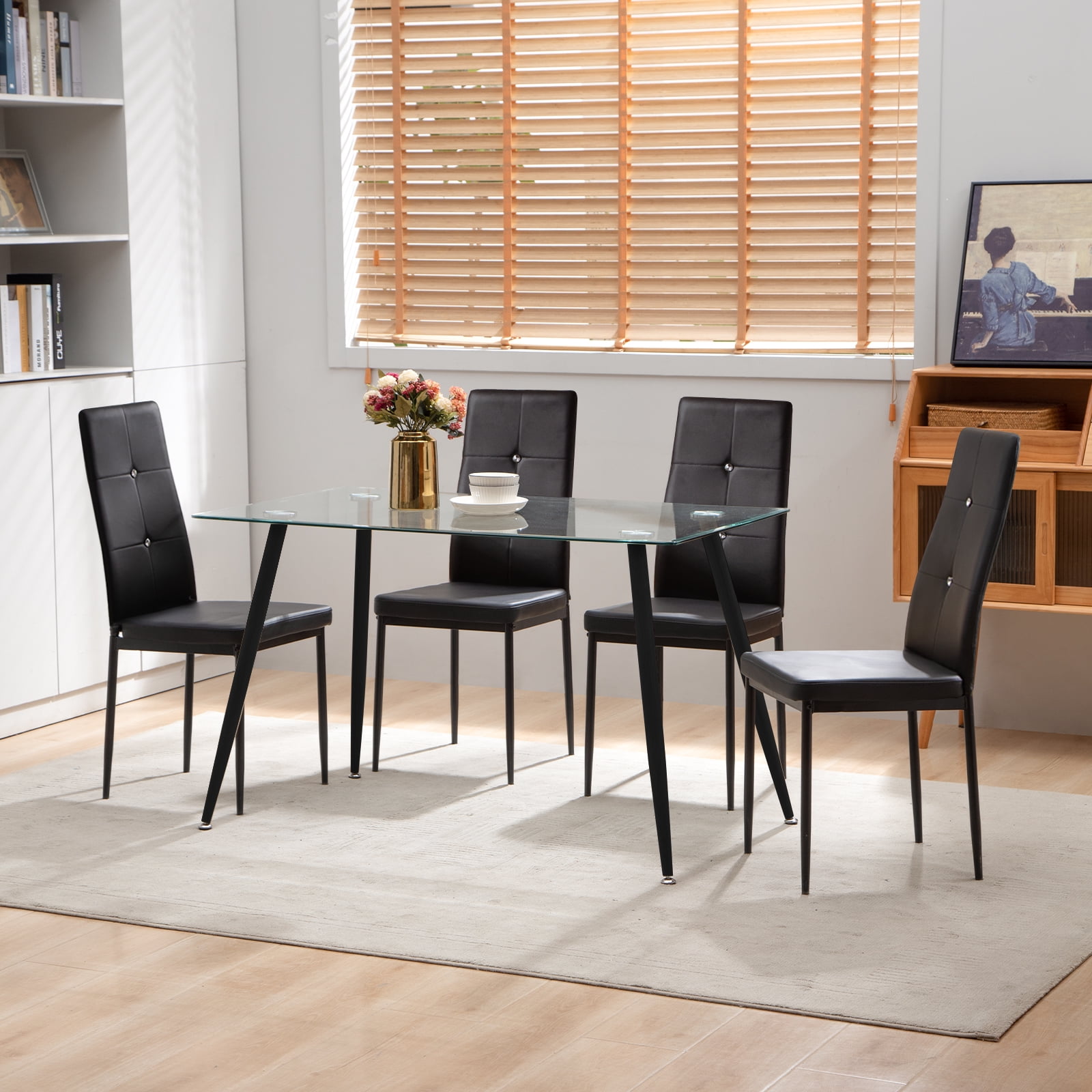 Omni House Dining Room Table Set For 4 Modern Tempered Glass Dining