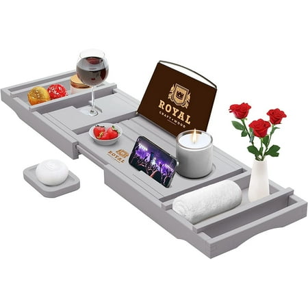 MAFNIO Plateau de baignoire en bambou blanc, plateau de baignoire extensible pour bougies ...