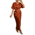 dgysar Elegant Satin Evening Dress, Deep V-Neck & Thigh High Slit ...