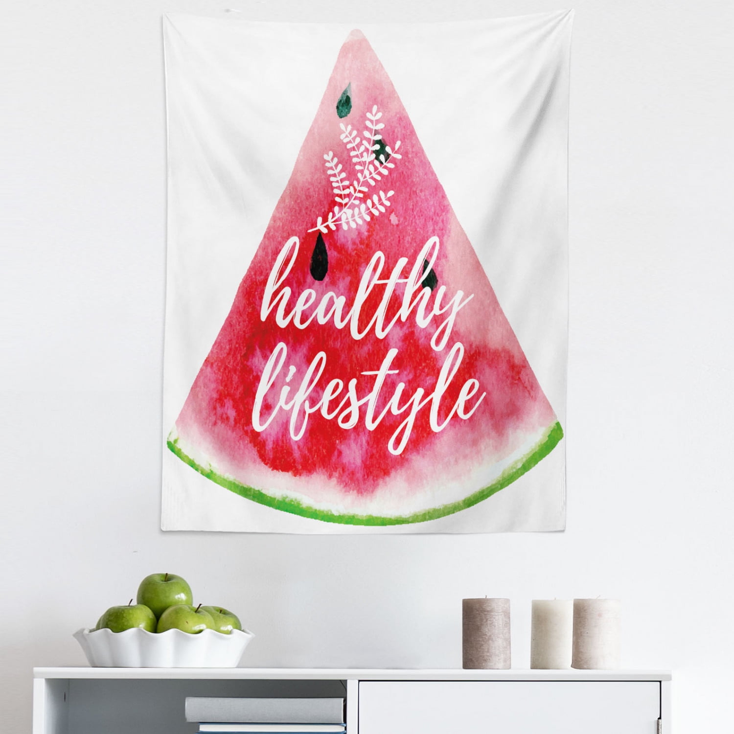 Fitness Tapestry, Healthy Lifestyle Themed Words on Vivid Hand Drawn ...