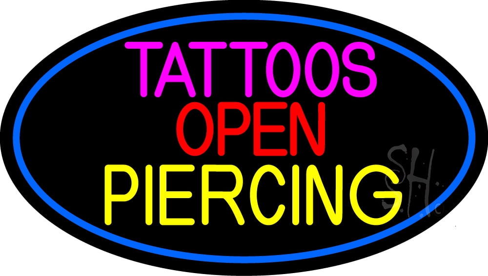 Blue Tattoo Piercing Open LED Neon Sign 20" Tall x 37" Wide - inches ...