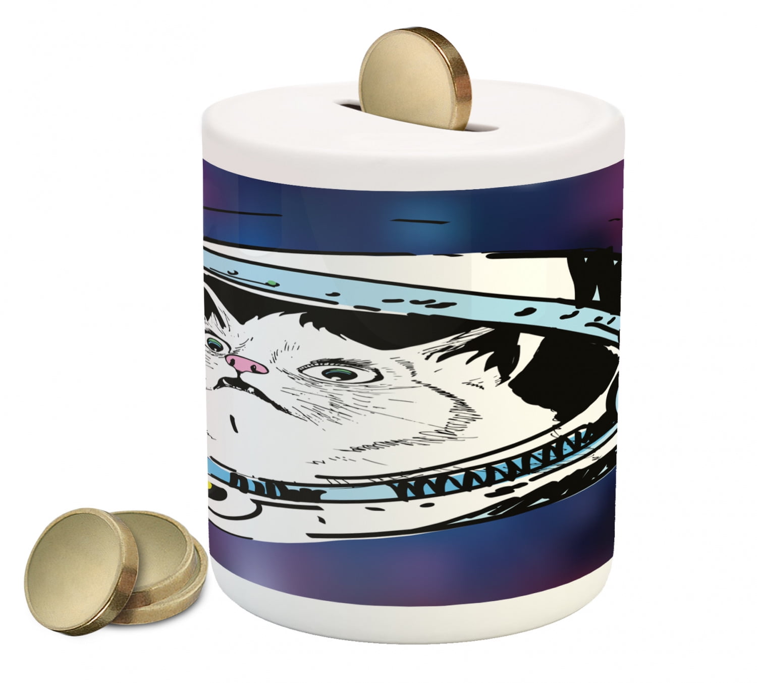 Outer Space Piggy Bank, Kitten in Astronaut Hat Looks at Cosmic Rays ...
