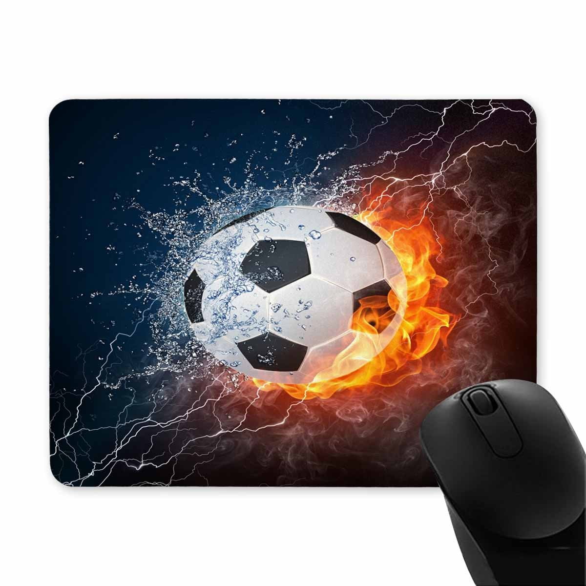 POP Mouse Pad Rectangle Non-Slip Rubber Soccer Ball in Fire and Water ...