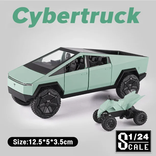 Scale 1/24 Metal Toy Tesla Cybertruck Pickup With Motorcycle Diecasts ...