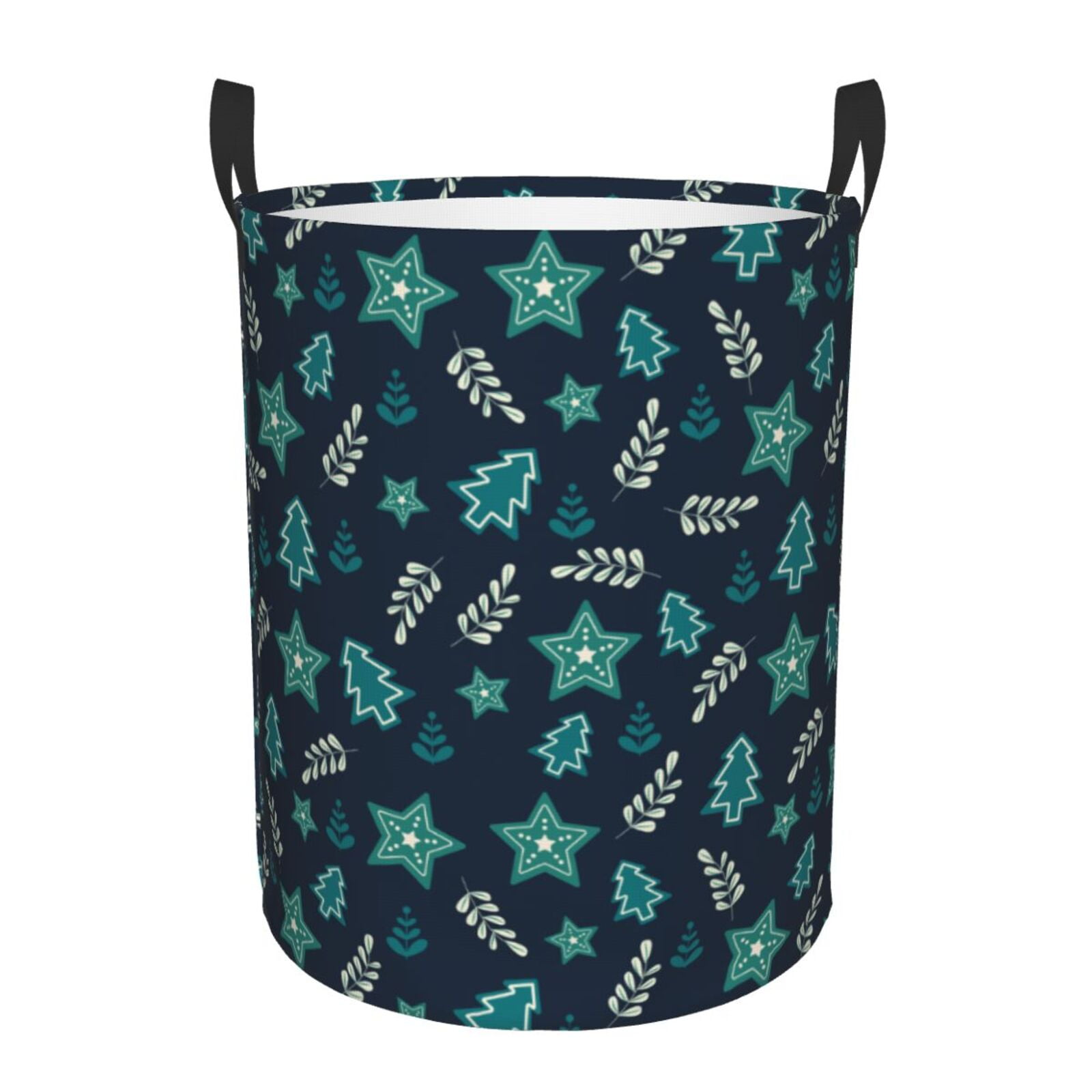 XMXT Collapsible Laundry Basket, Green Christmas Stars Leaves Polyester ...