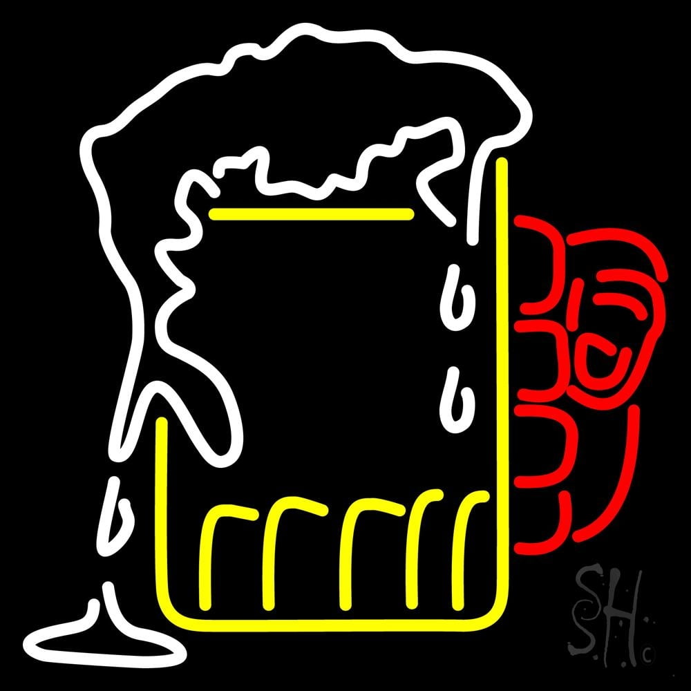 Overflowing Cold Beer Mug LED Neon Sign 16 x 16 - inches, Clear Edge ...