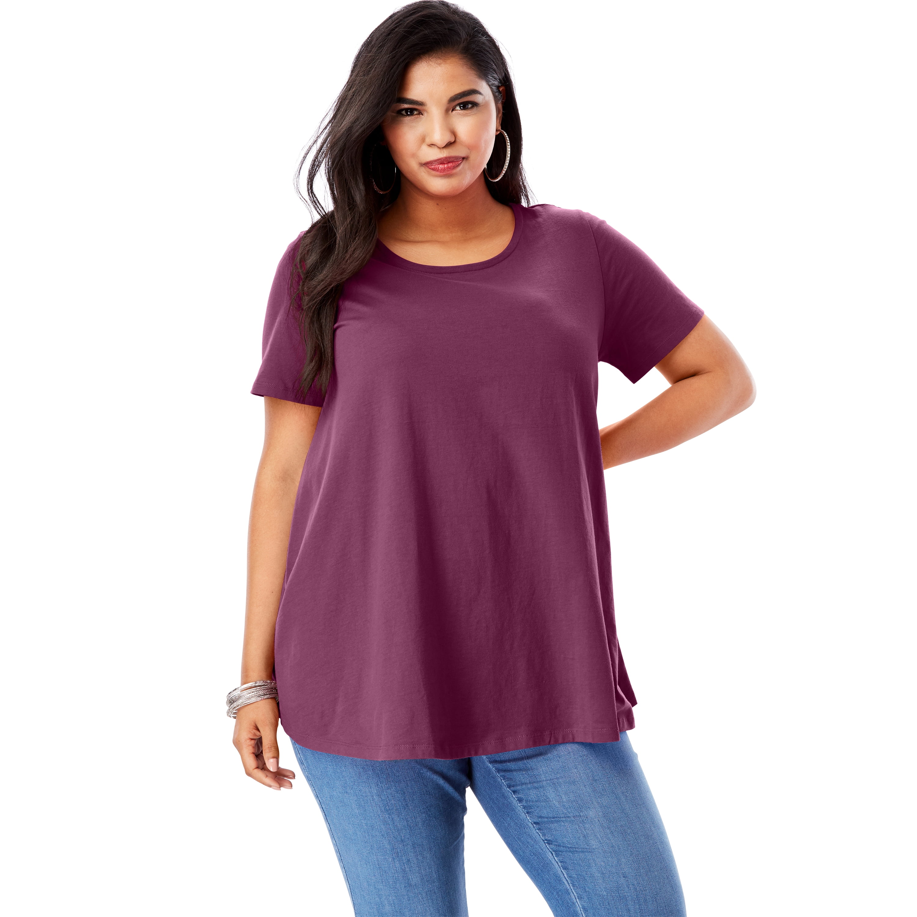 Roaman's Plus Size Swing Ultimate Tee With Keyhole Back T-Shirt ...