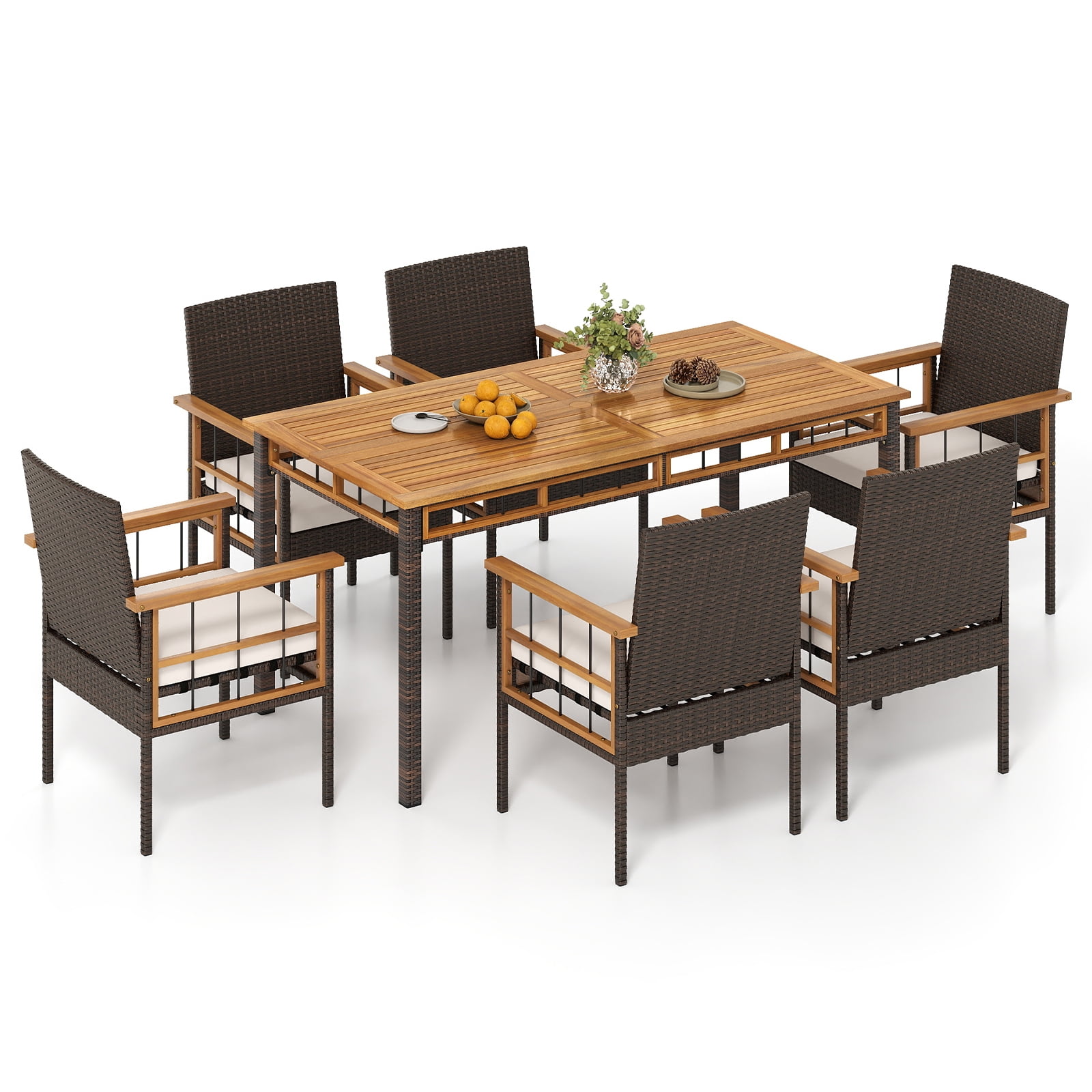 Click here for Gymax Set Of 7 Pe Wicker Patio Dining Set W/1.97 U... prices