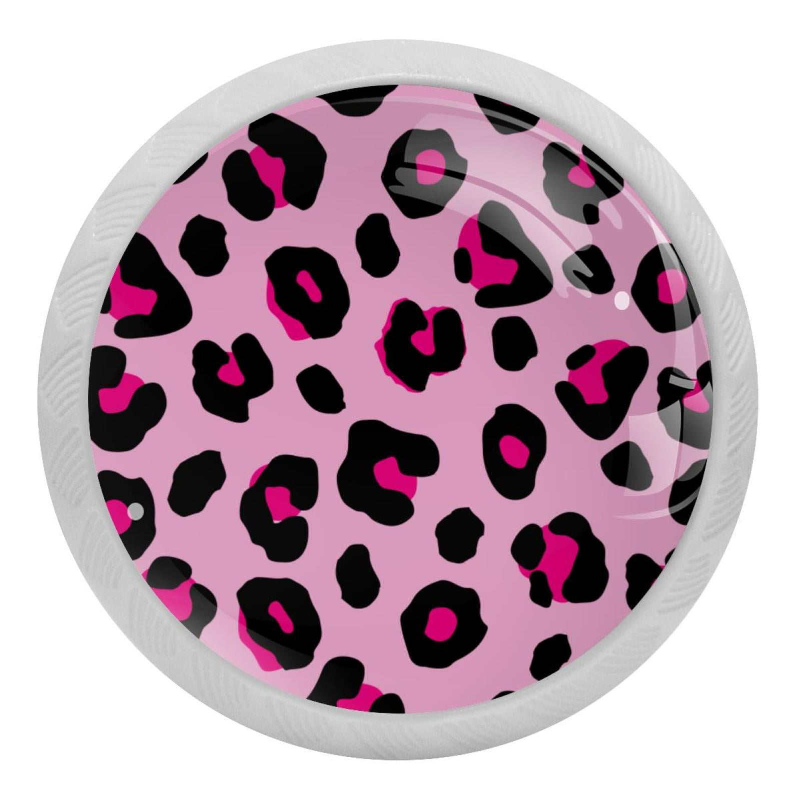 4PCS Round Pink Leopard Cabinet Fluorescence Knob Glowing in the Dark ...