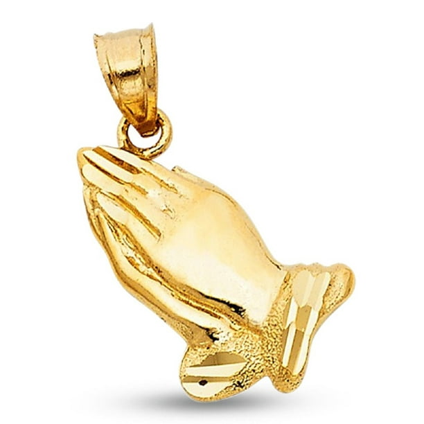GemApex - Solid 14k Yellow Gold Praying Hands Pendant Christian Style ...