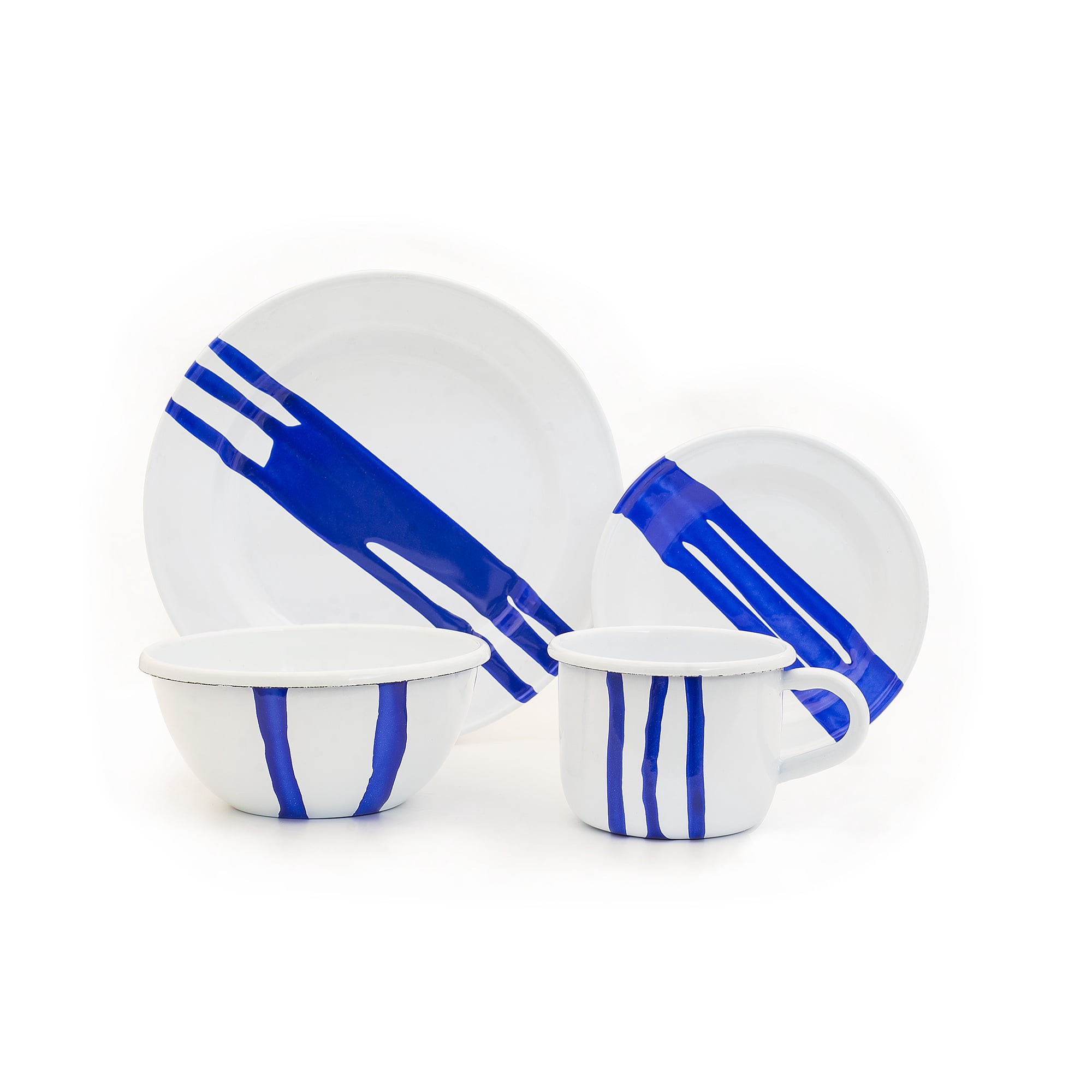 Hand-Painted Enamelware Set of 16 Pieces - Blue Abstract Design ...