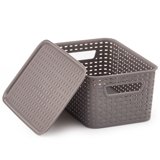 EZOWare 4pc Small Lidded Gray Plastic Knit Baskets, Stackable Household ...