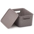 Ezoware 4pc Small Lidded Gray Plastic Knit Baskets Stackable Household