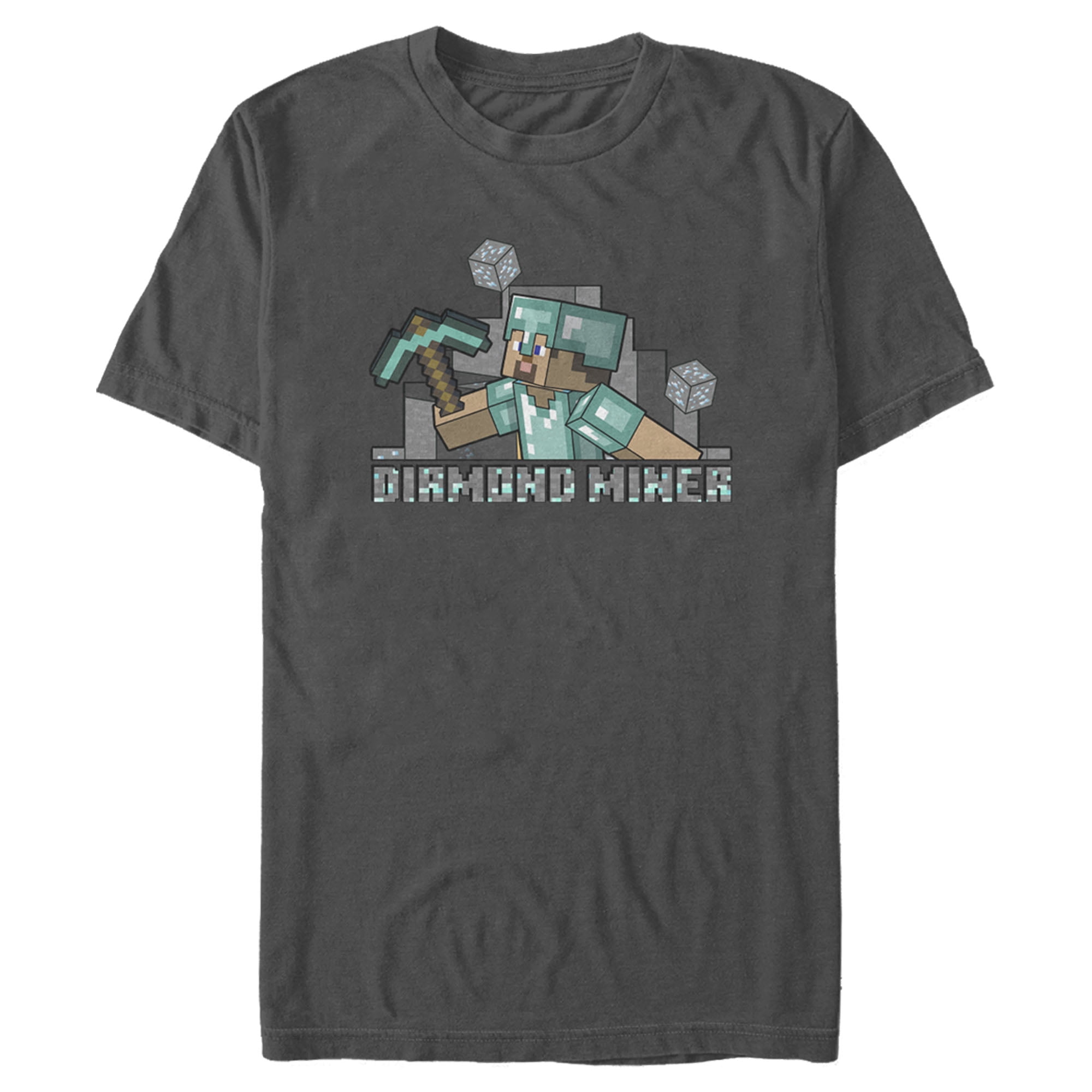 Men's Minecraft Diamond Miner Graphic Tee Charcoal X Large - Walmart.com
