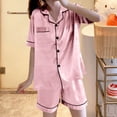 2 Piece Women's Notch Collar Pajama Set Summer Short Sleeve Shirts and ...