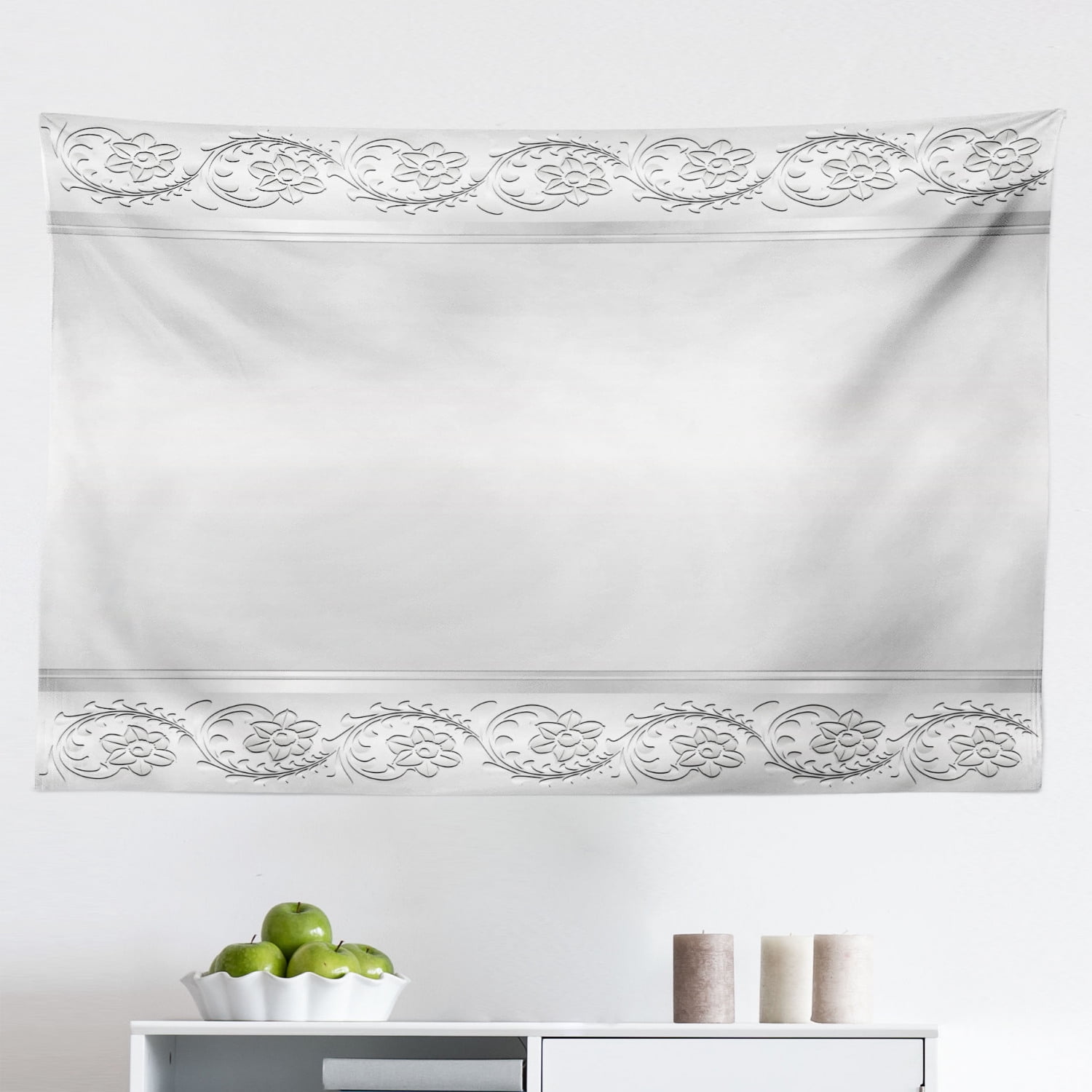 Grey Tapestry, Floral Ornaments Blooming Flowers in Squares Royal ...