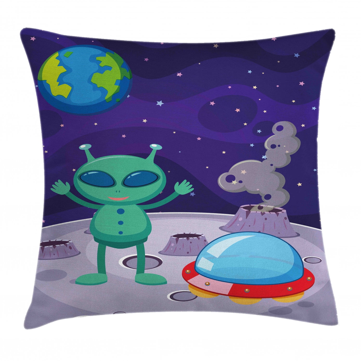 Alien Throw Pillow Cushion Cover, Cartoon Interpretation of a ...