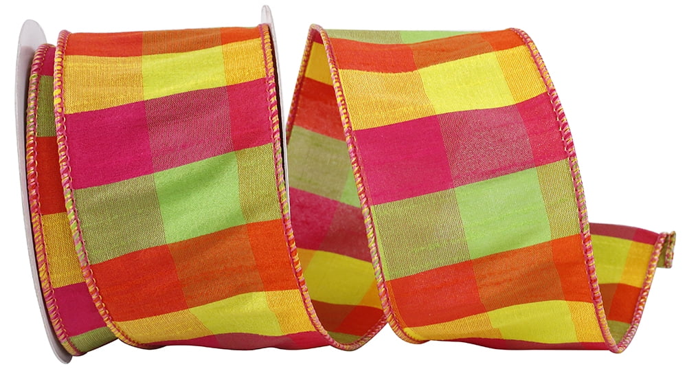 Reliant Ribbon - 93095W-001-40F, Plaid Celine Burst Wired Edge Ribbon ...