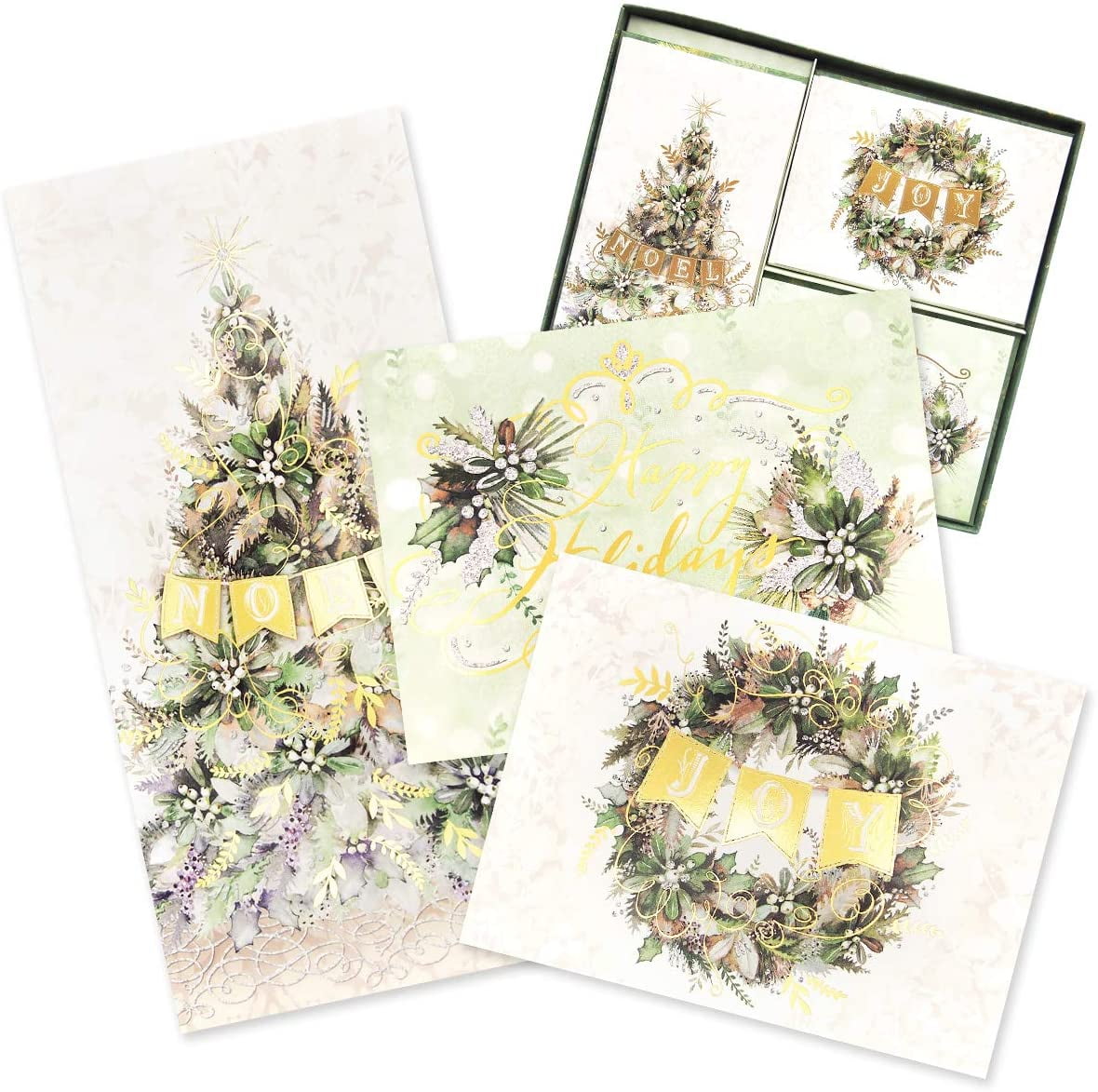 Punch Studio Card Trio Set, Winter Greens Wreath Christmas Tree Happy ...