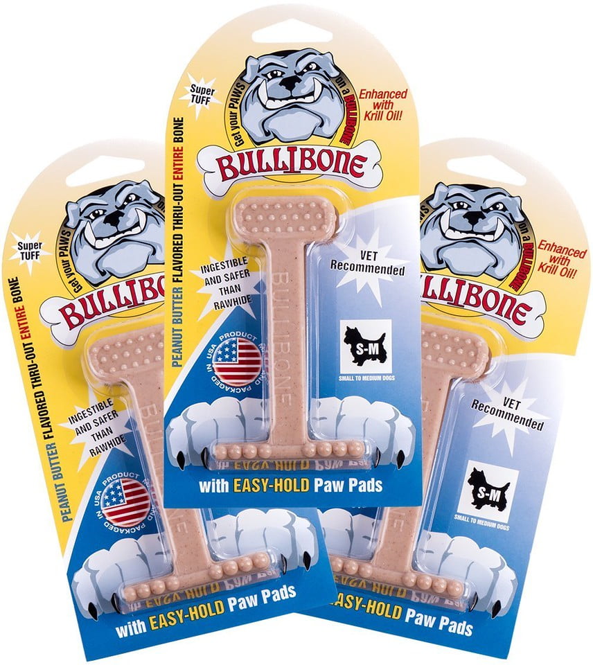 Bullibone Small Peanut Butter Dog Chew Toy Nylon Bone - Beef Flavored ...