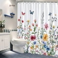 1pc Large Floral Shower Curtain - Semi-Sheer Bath Curtain With Hooks ...