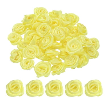 Uxcell Mini Satin Ribbon Roses Small Rosettes Fabric Flowers with Green ...