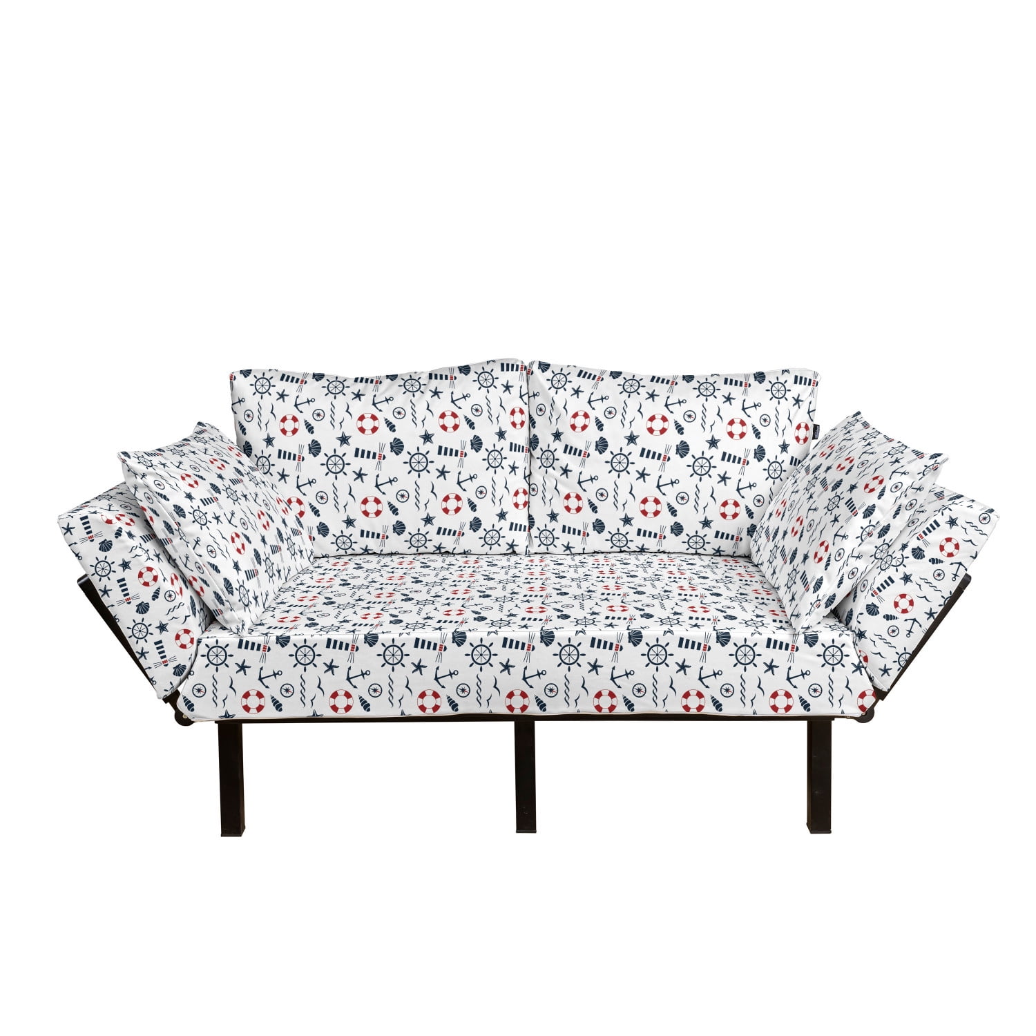 Lighthouse Futon Couch, Nautical Anchors Waves Helms and Animal ...