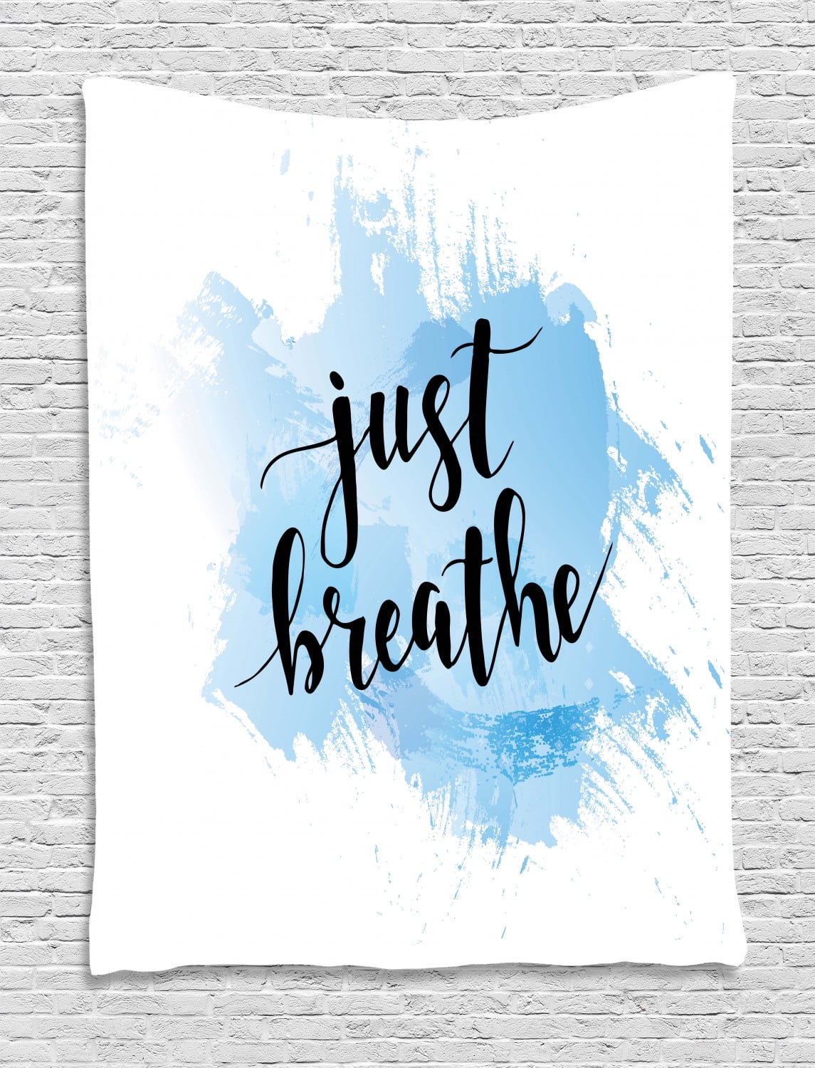 Just Breathe Tapestry, Hand Writing Style Phrase on Pale Blue Grungy ...