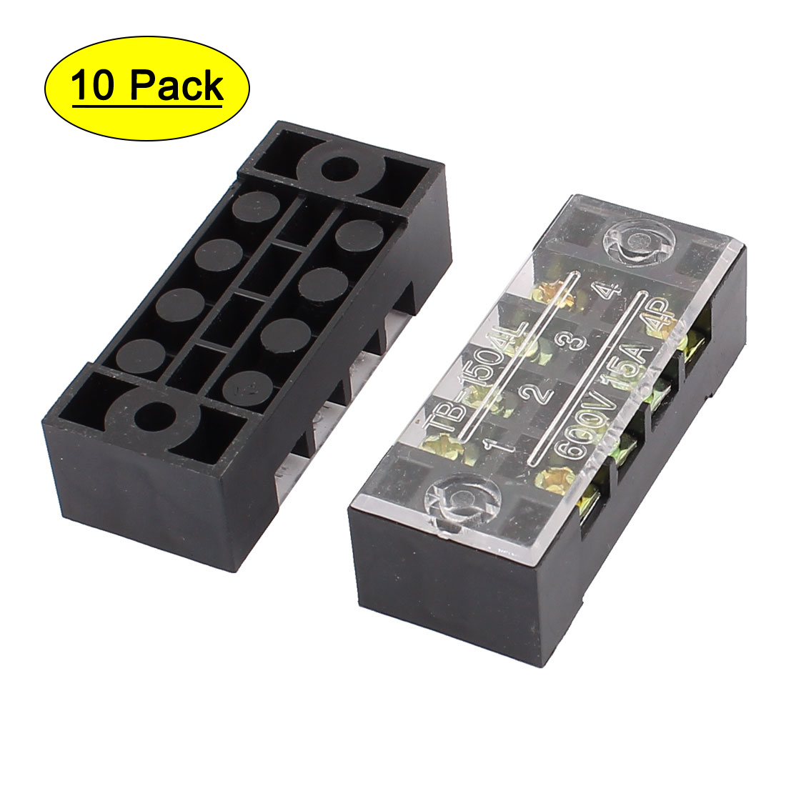 10 Pcs 600V 15A 4Position Dual Row Barrier Terminal Block Wire ...
