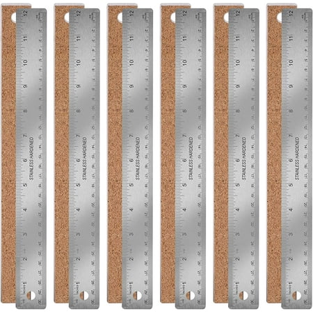 AIEX 6pcs 12 inch?Stainless Steel Ruler, Cork Backing Stainless Steel ...