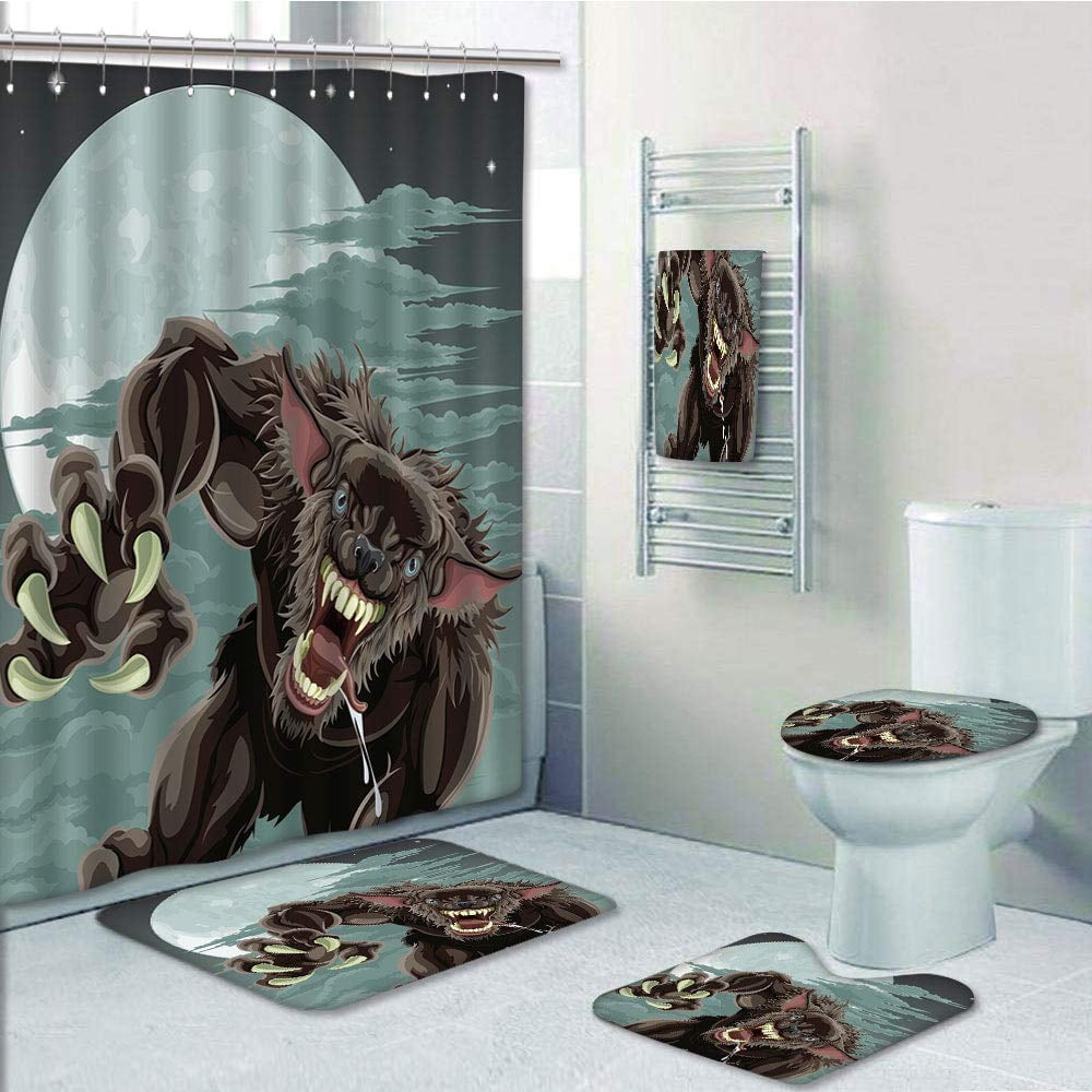 PRTAU Wolf Night Skyline with Full Moon Stars Werewolf Attacking ...