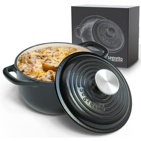 Segretto Cookware Enameled Cast Iron Dutch Oven Pot with Lid Grigio ...