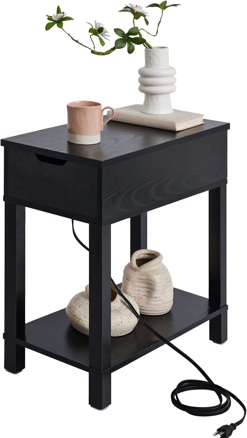 Labcosi 2-Pack Modern Farmhouse Side Tables, End with Charging Station ...