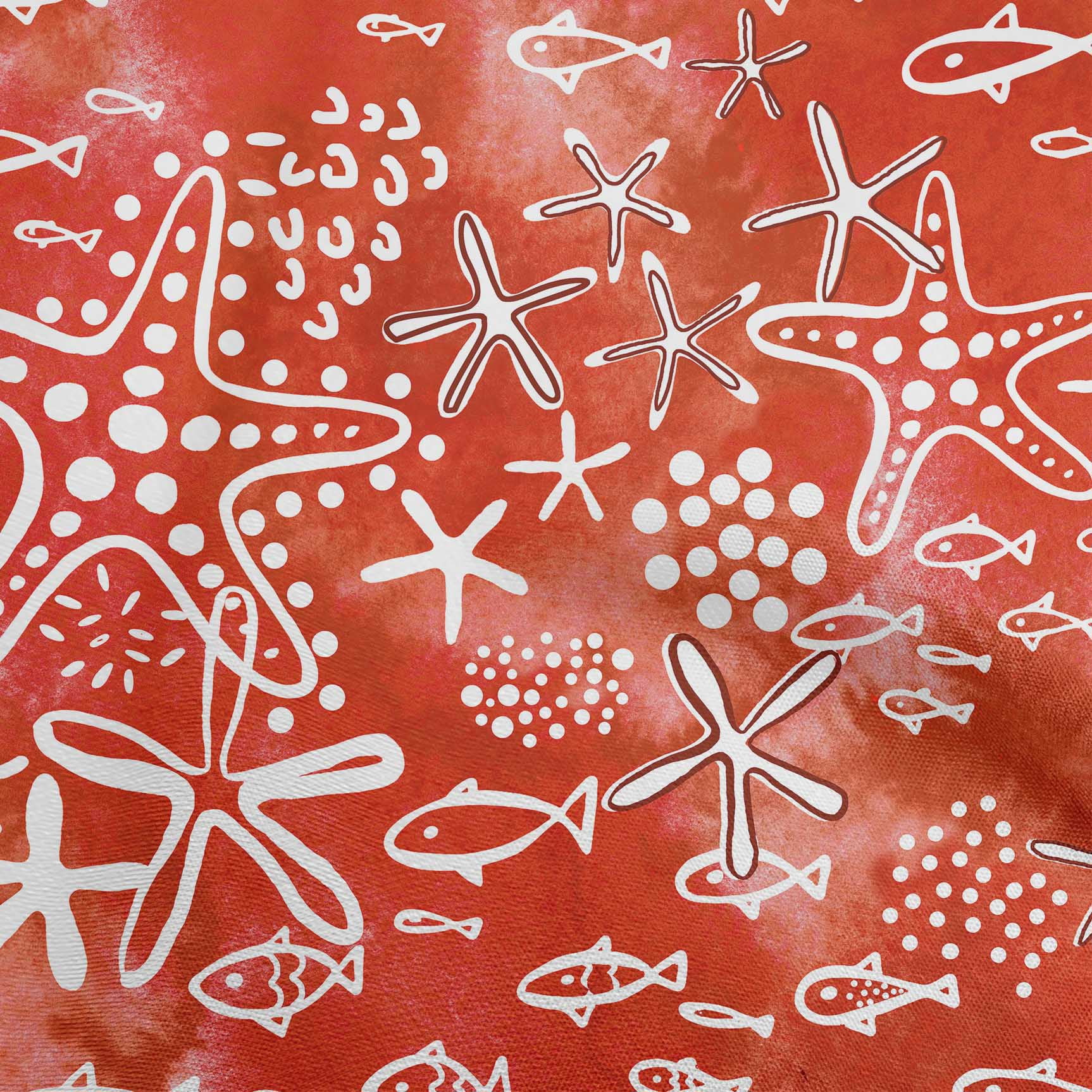 oneOone Cotton Cambric Red Fabric Starfish & Fish Sewing Fabric By The ...