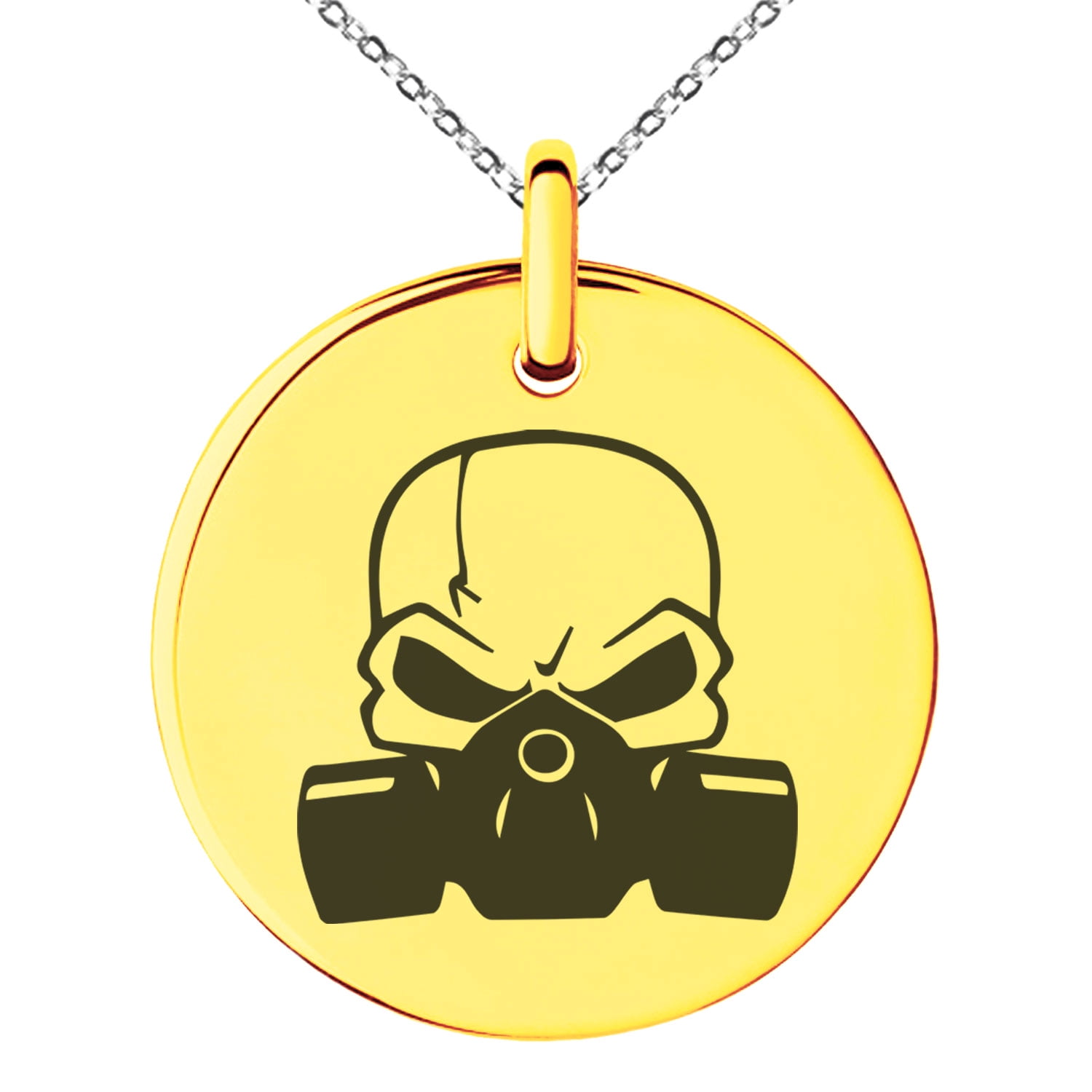 Stainless Steel Biohazard Death Skull Engraved Small Medallion Circle ...