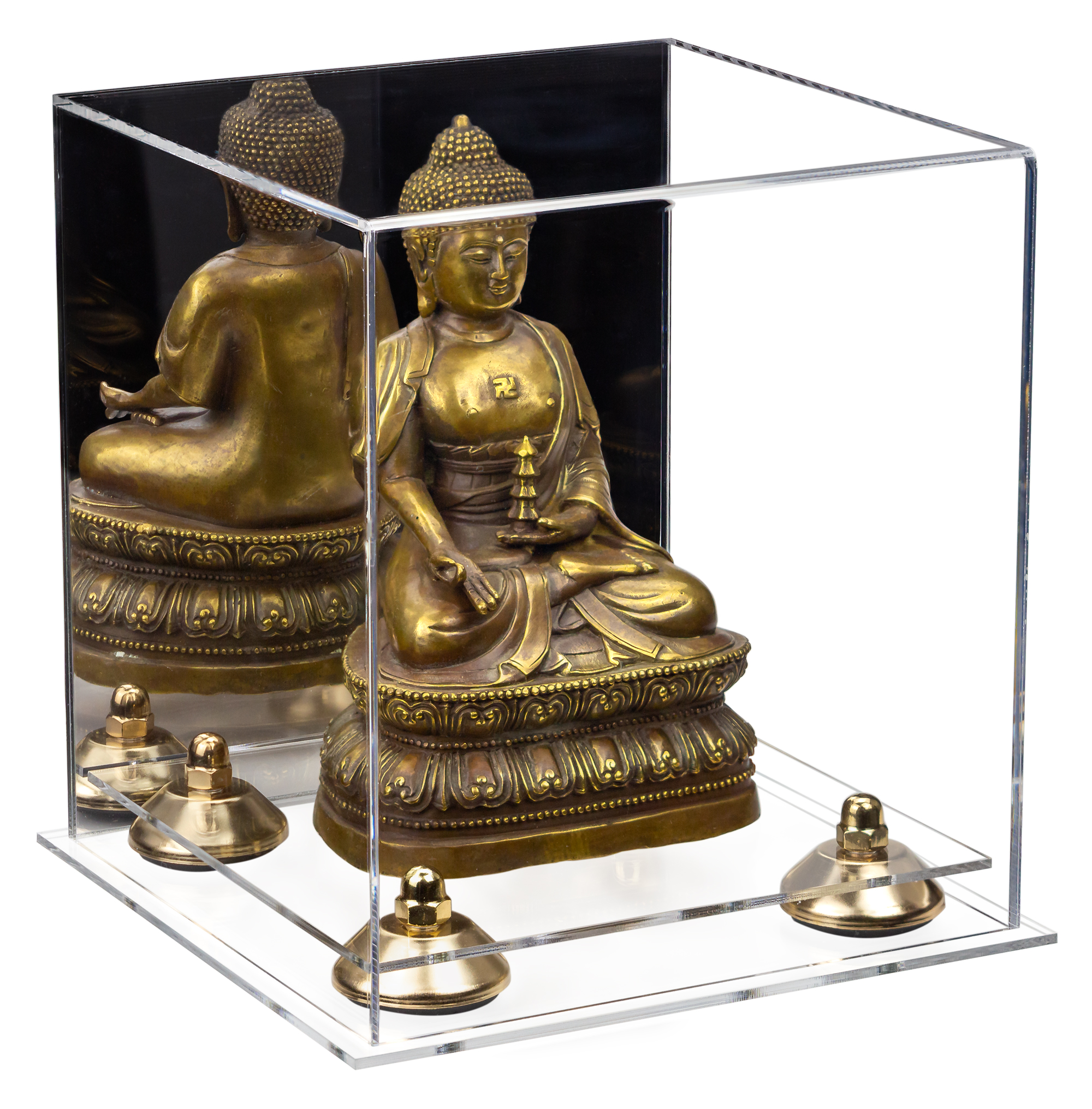 Versatile Acrylic Display Case - Small Rectangle Box with Mirror, Gold ...