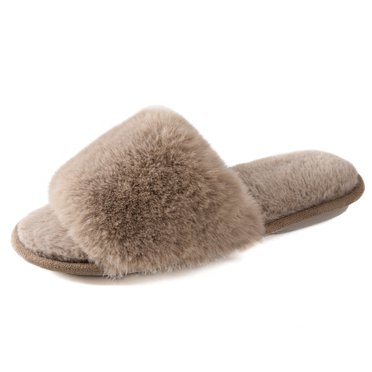 Secret Treasures Women’s Luxe Faux Fur Two-Band Slide Slippers ...