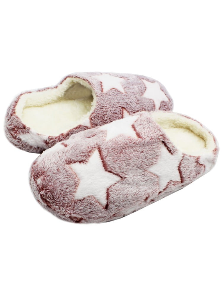 LAVRA Women's Furry Star Slipper Slide Slip On Fuzzy Warm Cozy Shoe ...
