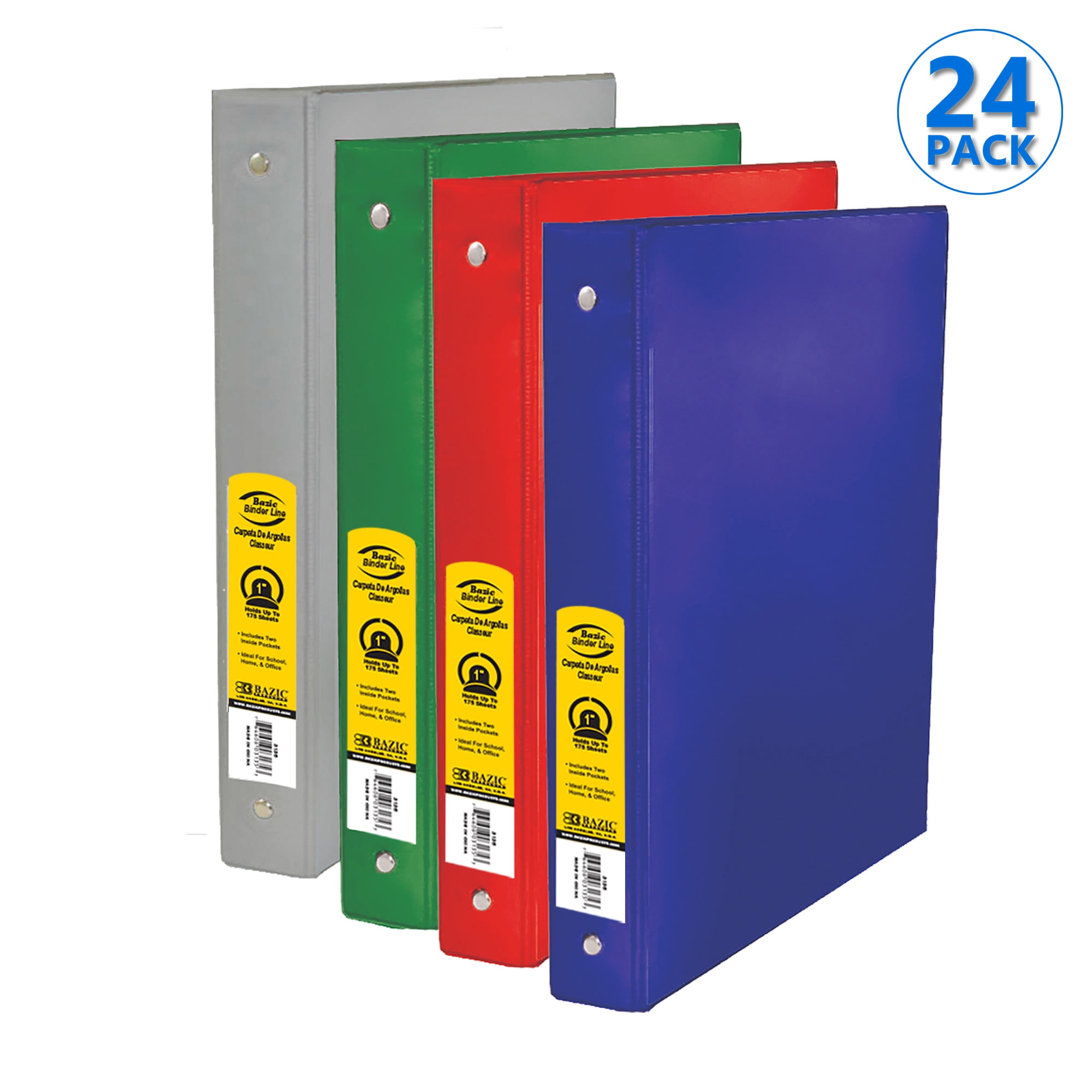BAZIC 3 Ring Binder 1" Economy Binders Assorted Color, Hold 175 Sheets ...